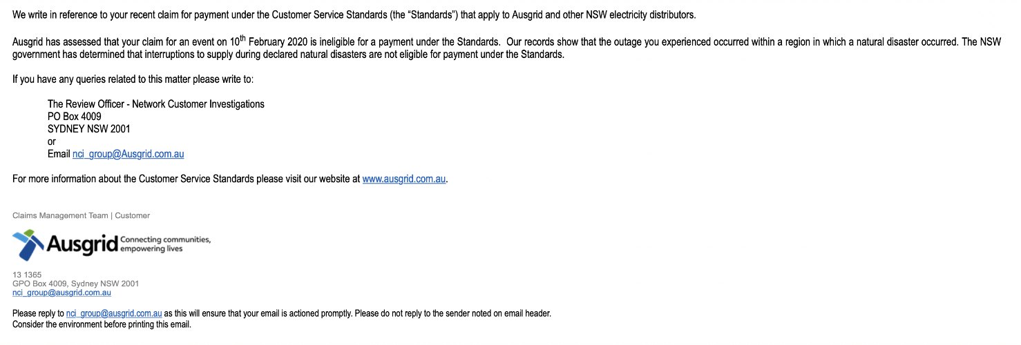 ausgrid response - In the Cove