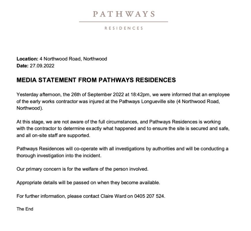 Traffic Controller Injured at Pathways Longueville Northwood Road Aged ...